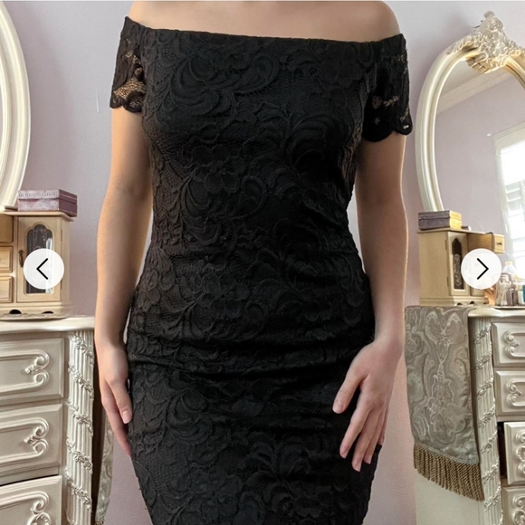 Ambiance | Dresses | Ambiance Jrs Large Black Lace Off The Shoulder Euc ...
